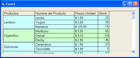 Color de celdas en un MsFlexGrid